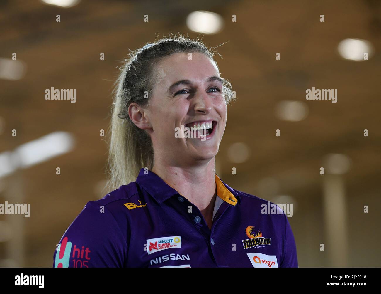 Queensland Firebirds captain Gabi Simpson laughs during a press ...