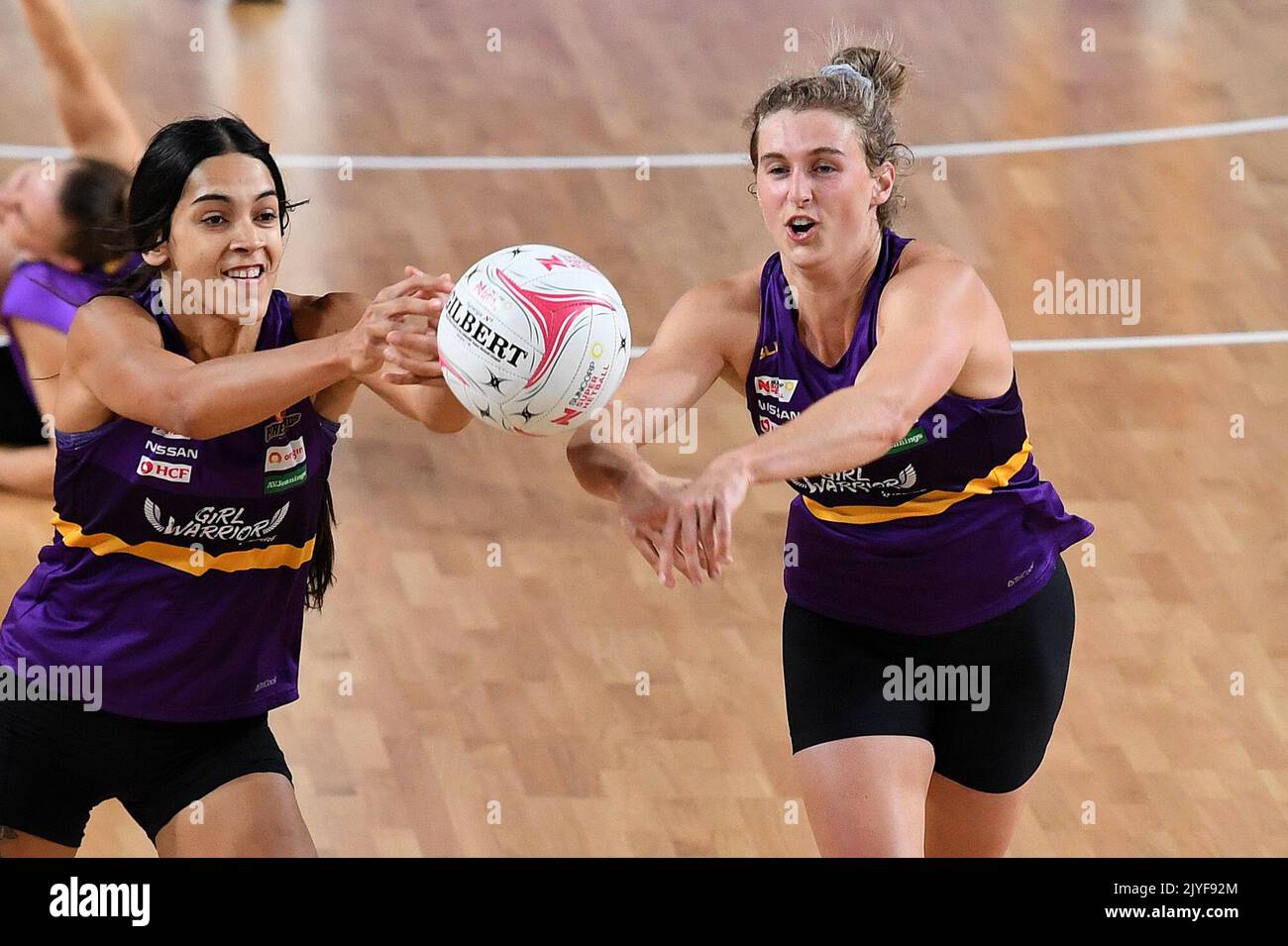 Queensland Firebirds captain Gabi Simpson (right) and teammate Hulita ...