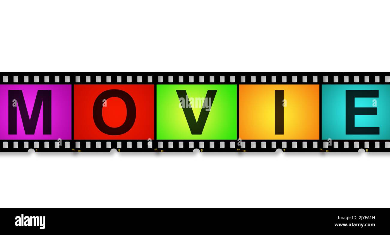Colorful film strip with movie word, 3d rendering Stock Photo - Alamy