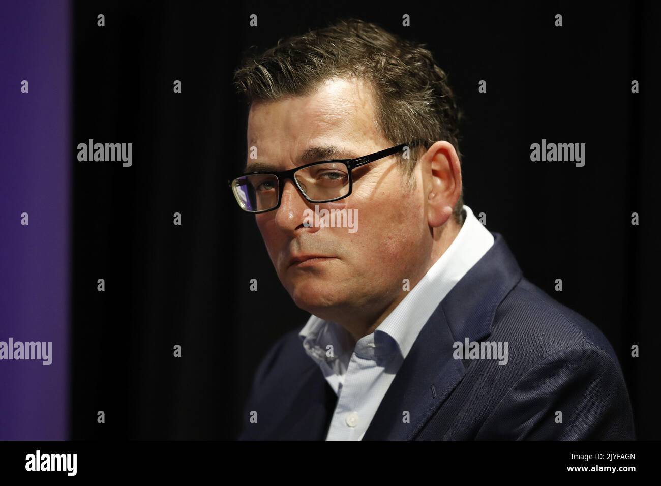 Victorian Premier Daniel Andrews looks on during a press conference in ...