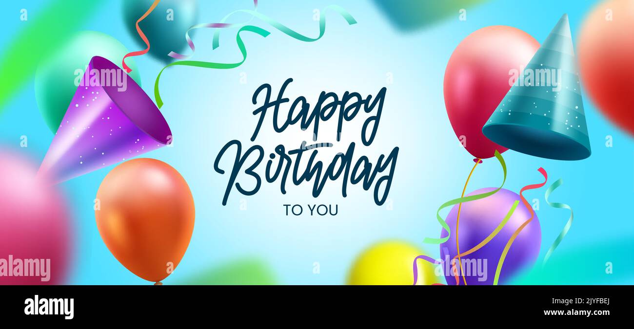Birthday greeting vector design. Happy birthday text with balloons and ...