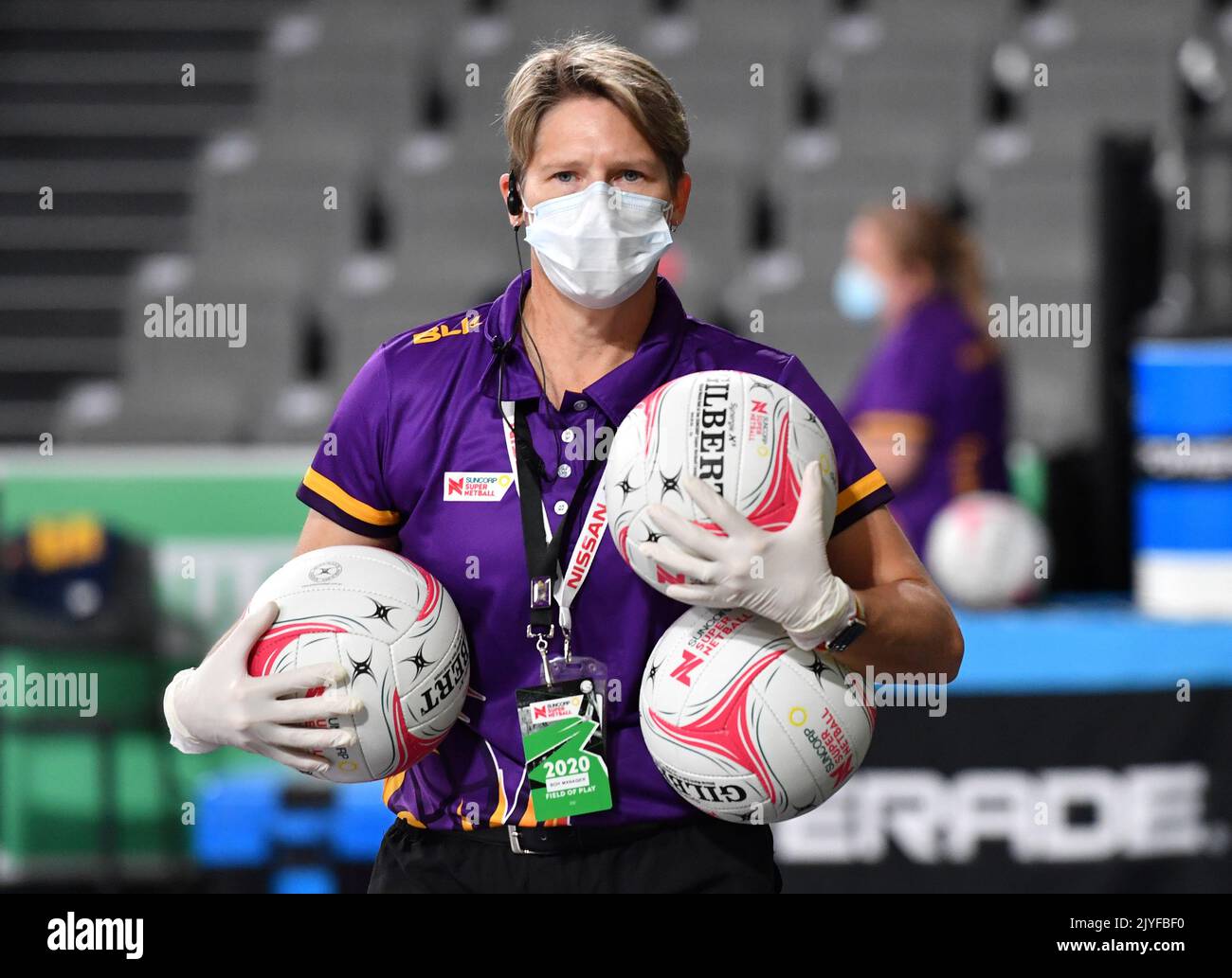 A netball official is seen during the Round 1 Super Netball match ...