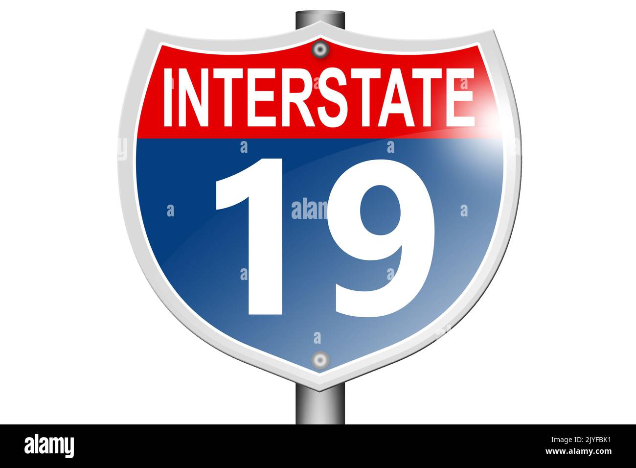 Interstate highway 19 road sign isolated on white background, 3d ...