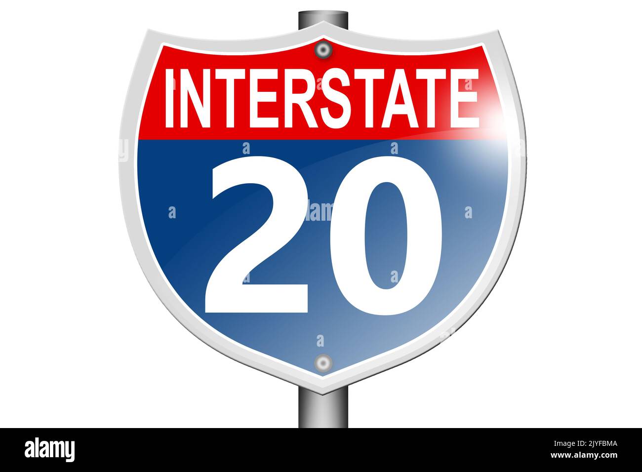 Interstate highway 20 road sign isolated on white background, 3d ...