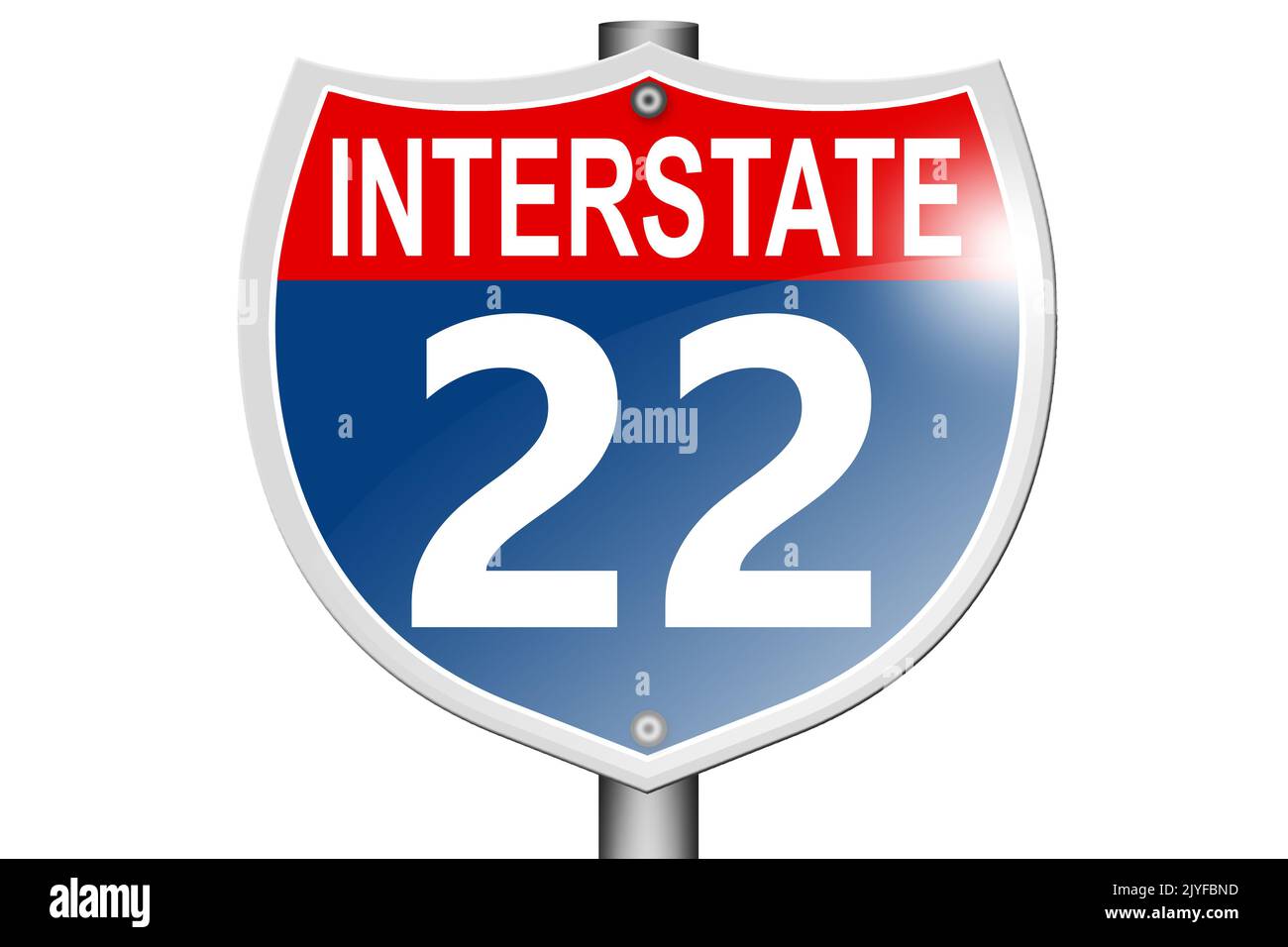 Interstate highway 22 road sign isolated on white background, 3d ...