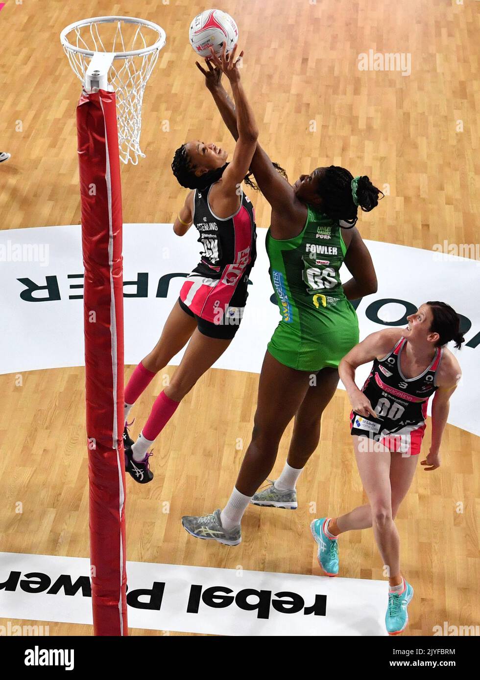 Shamera Sterling (left) of the Thunderbirds contests for the ball ...