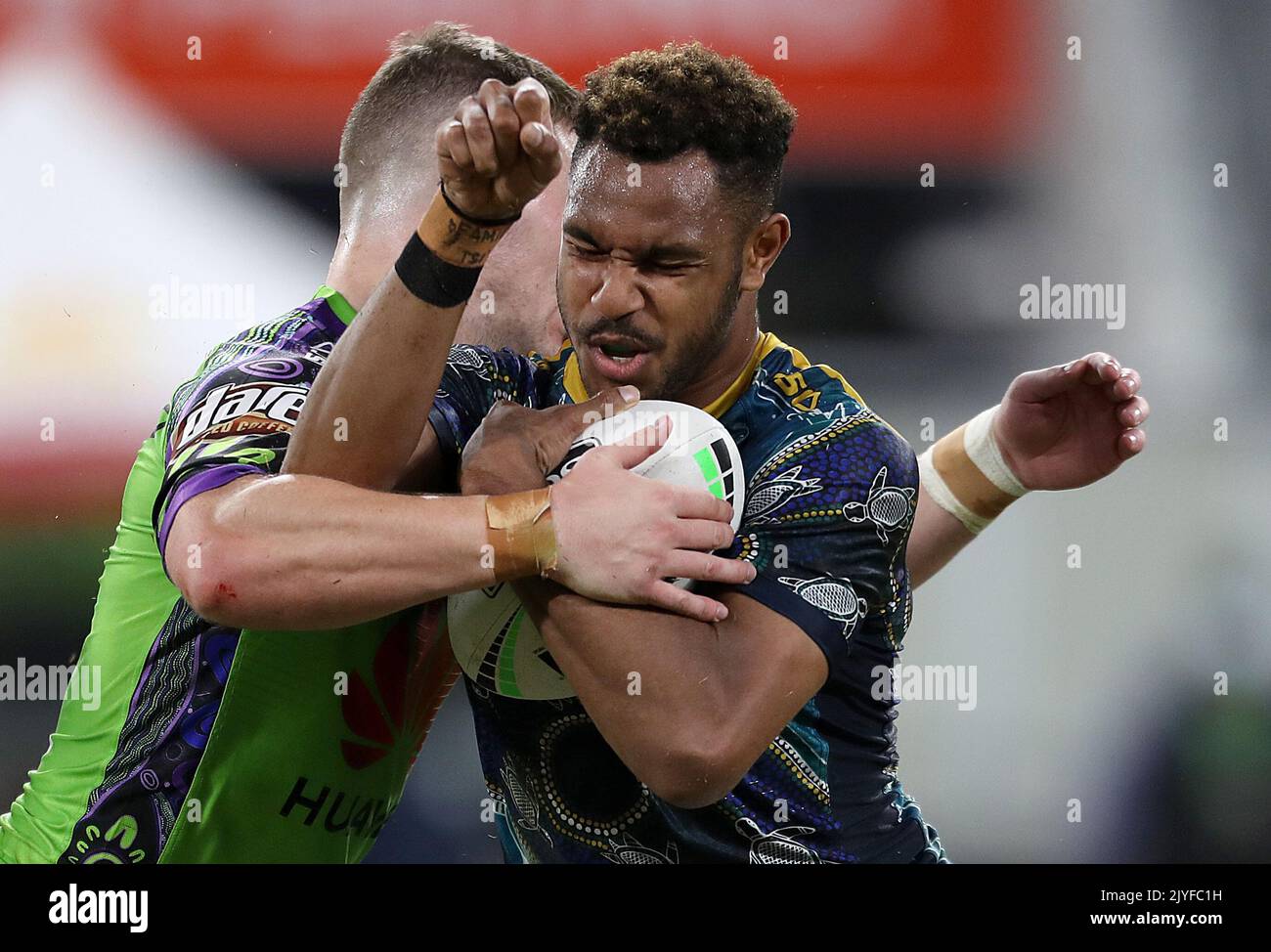 Hamiso Tabuai-Fidow of the Cowboys takes the ball up during the Round ...