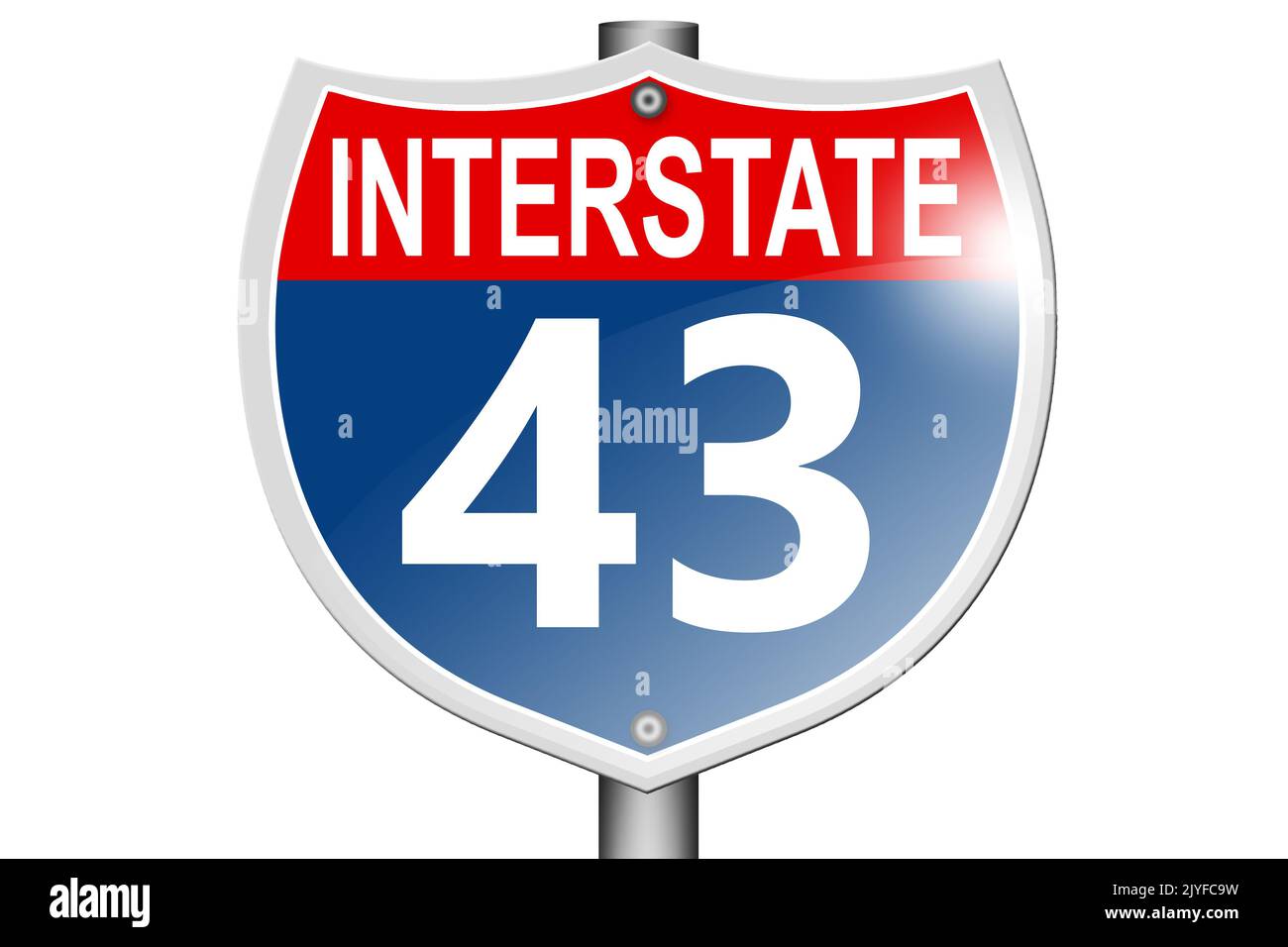 Interstate highway 43 road sign isolated on white background, 3d ...