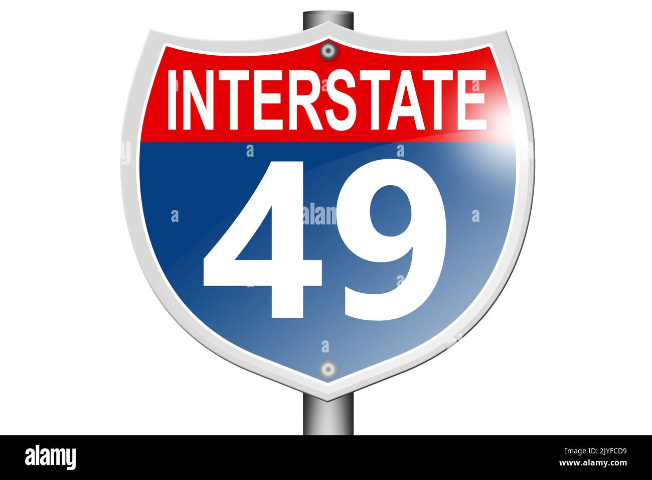 Interstate highway 49 road sign isolated on white background, 3d ...