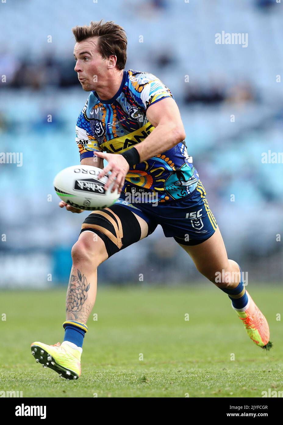 Clint Gutherson of the Eels passes the ball during the Round 12 NRL ...
