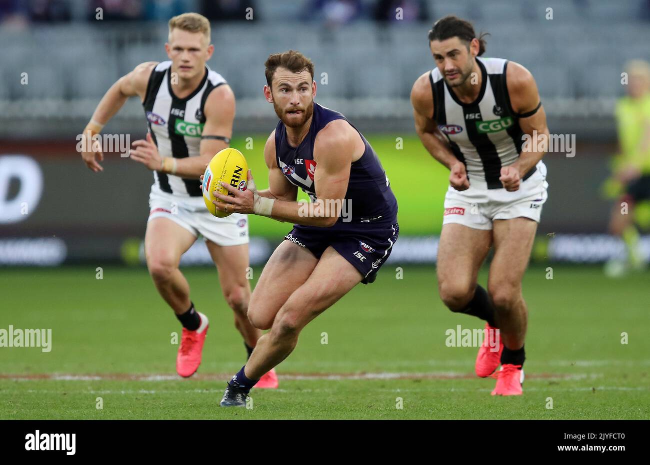 Connor Blakely of the Dockers makes a run during the Round 9 AFL match ...