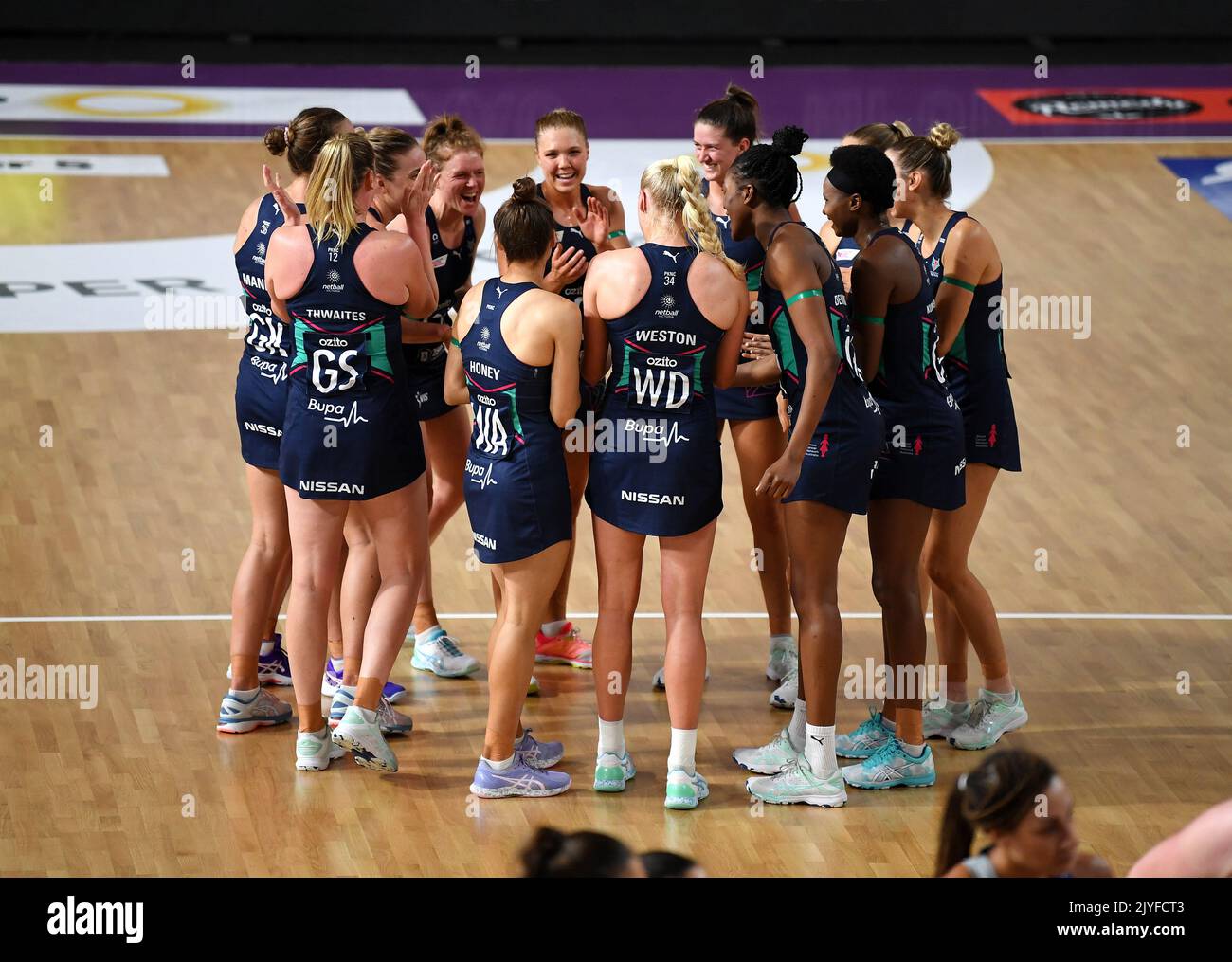 Vixens players celebrate winning the Round 1 Super Netball match ...