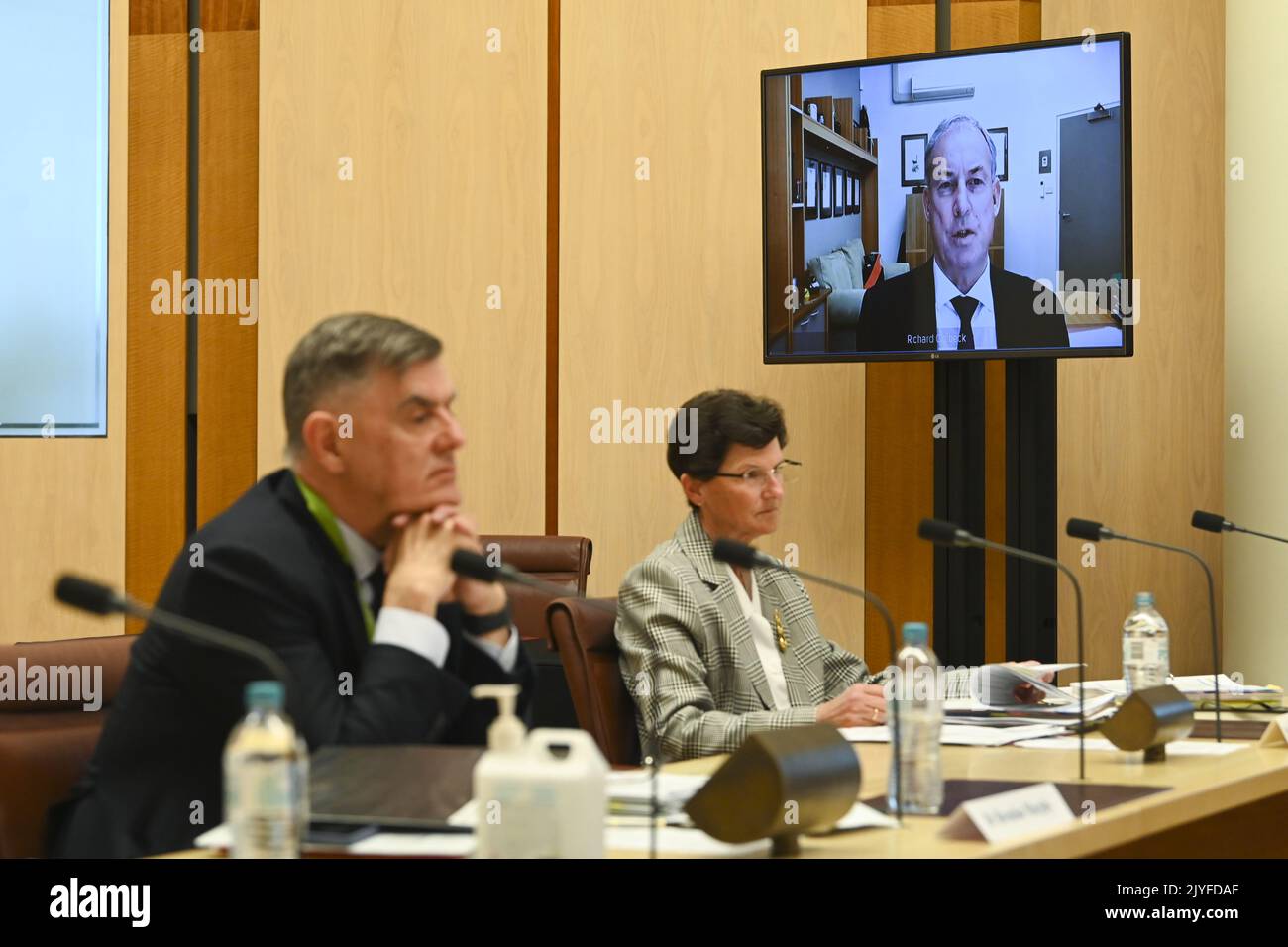 Australian Aged Care Minister Richard Colbeck appears via video link ...