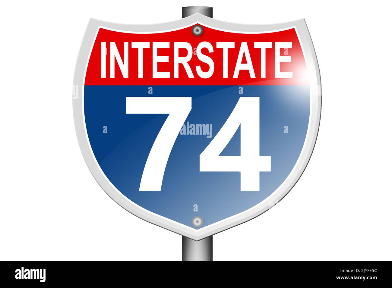 Interstate highway 74 road sign isolated on white background, 3d ...