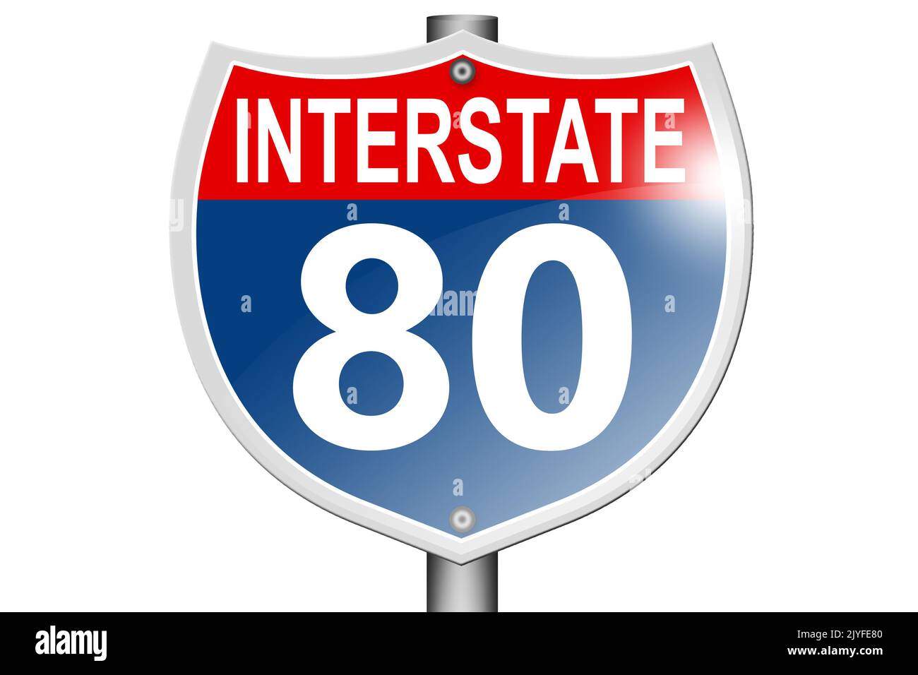 Interstate highway 80 road sign isolated on white background, 3d ...