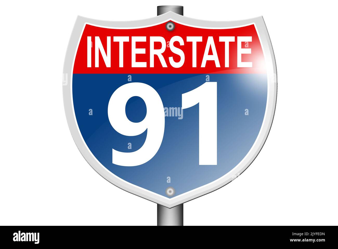Interstate highway 91 road sign isolated on white background, 3d ...