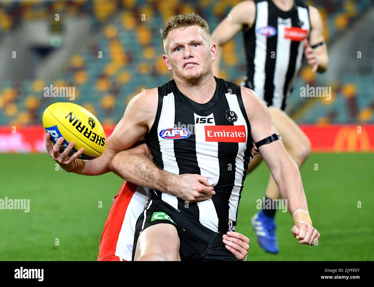 Adam Treloar of the Magpies in action during the Round 10 AFL match ...