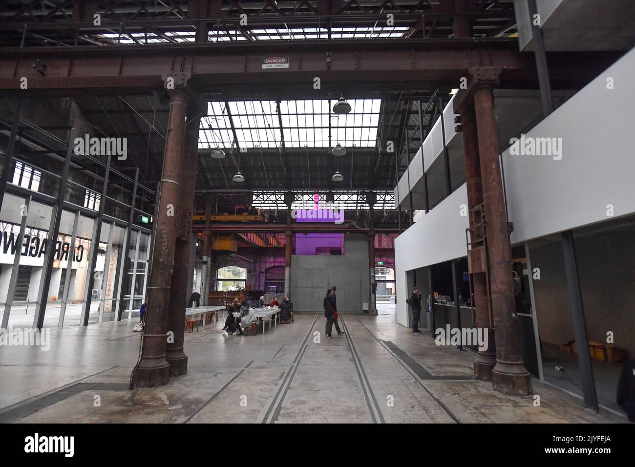 The inside of the Carriageworks in Sydney, Friday, August 7, 2020. Visual art installations by ...