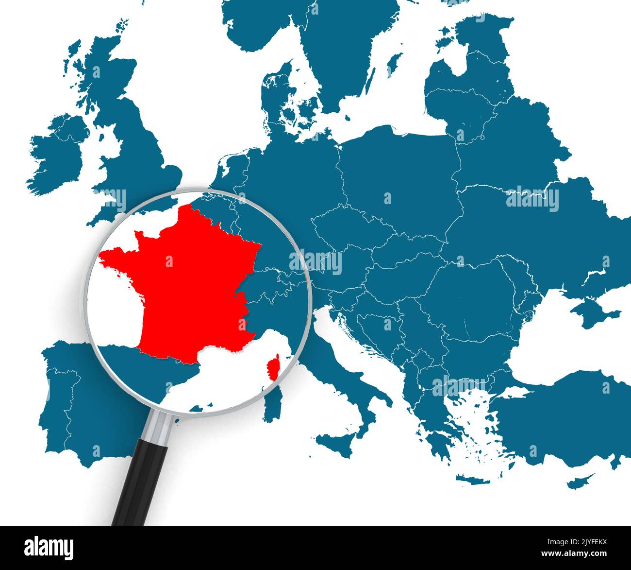 Magnifying glass pointing at France map. 3d rendering Stock Photo - Alamy