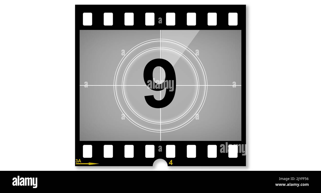 Old film movie with timer count number nine, 3d rendering Stock Photo ...