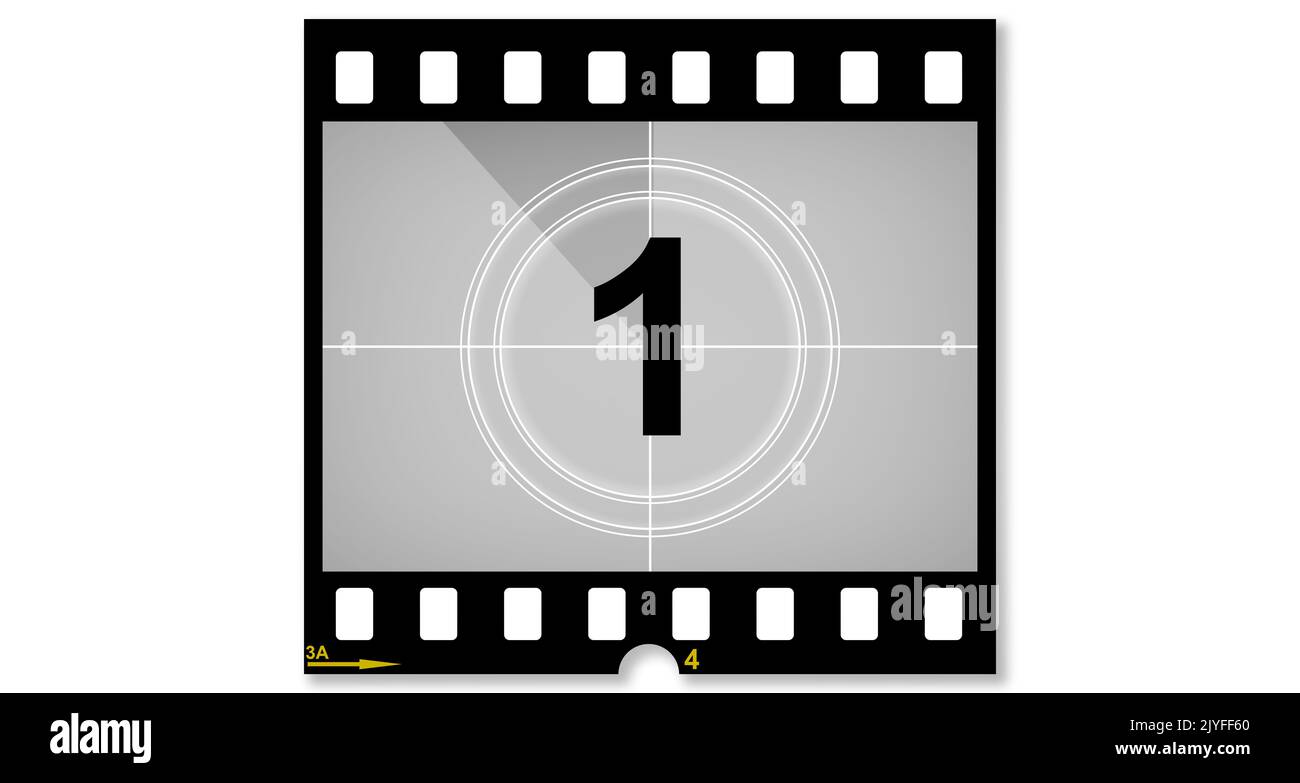 Old film movie with timer count number one, 3d rendering, 3d rendering ...