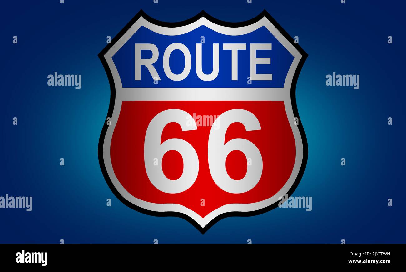 US route 66 sign, shield sign with route number and text, 3d rendering ...