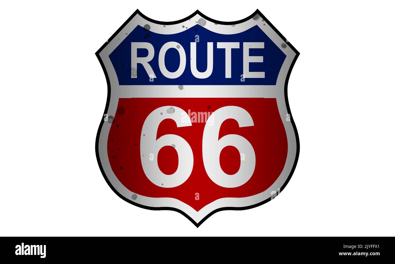 US route 66 sign, shield sign with route number and text, 3d rendering ...