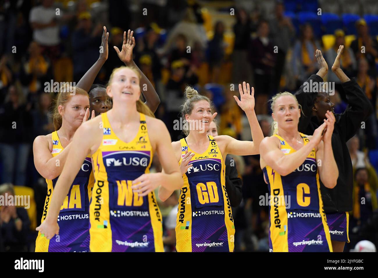 Sunshine Coast Lightning players salute the fans after their victory ...