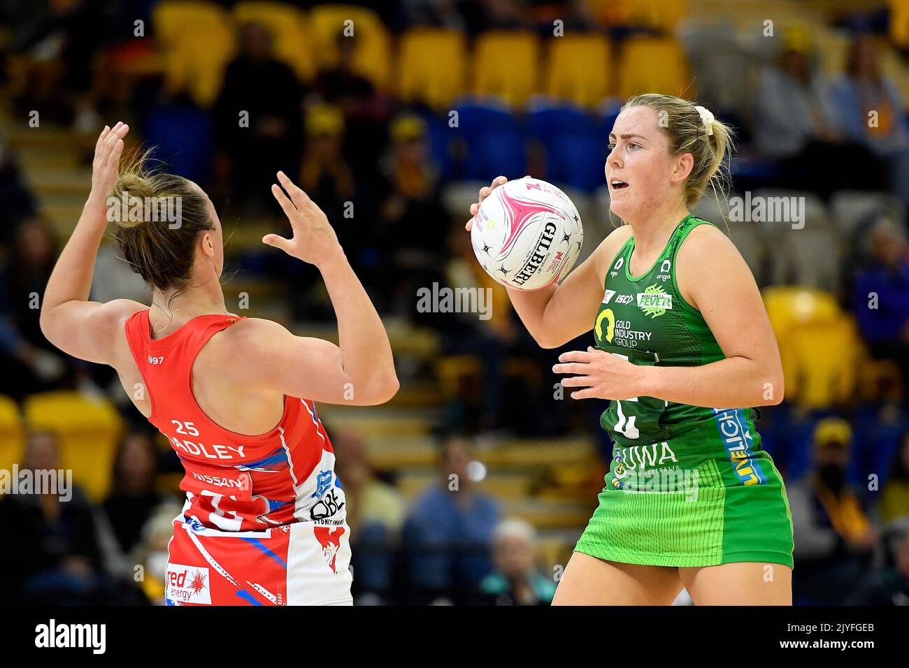 Jess Anstiss of the Fever in action during the Round 2 Super Netball match between the NSW ...