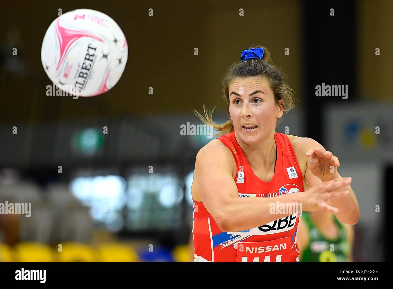 Maddy Proud of the Swifts passes the ball during the Round 2 Super ...