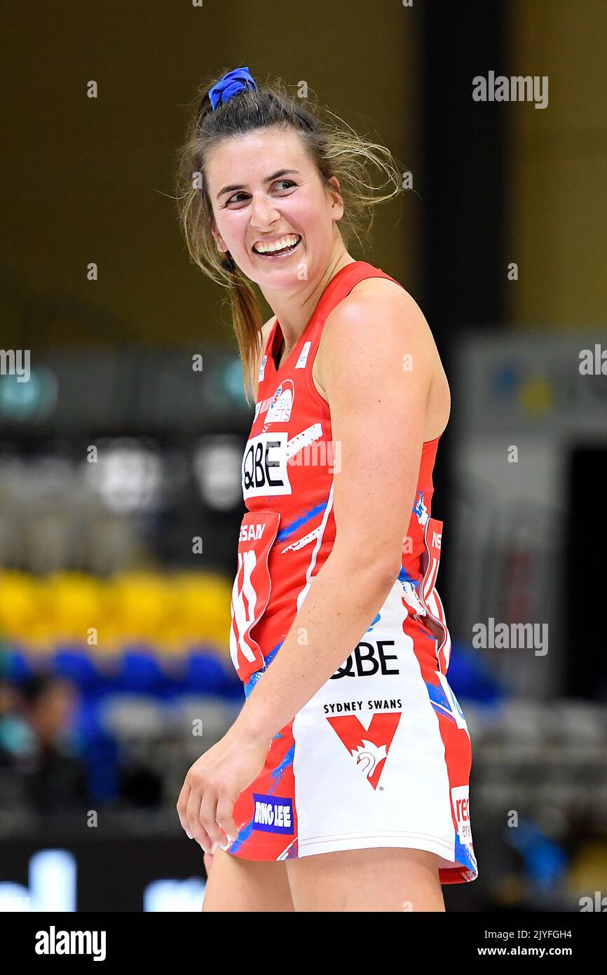 Maddy Proud of the Swifts smiles after team’s victory during the Round ...