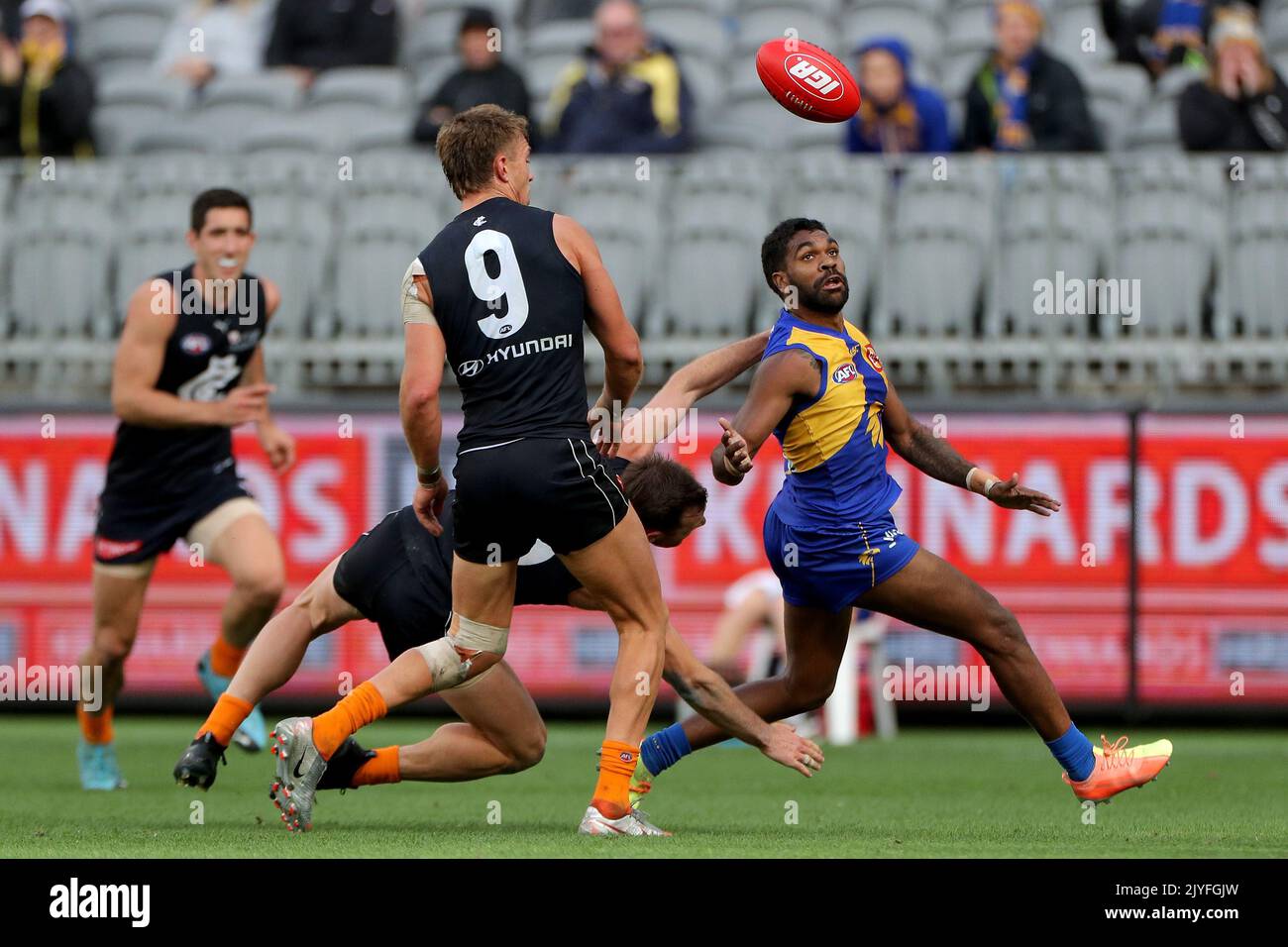 Liam Ryan of the Eagles looks to gather the ball during the Round 11 ...