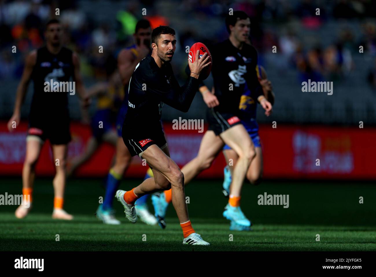 Kade Simpson of the Blues in action during the Round 11 AFL match ...