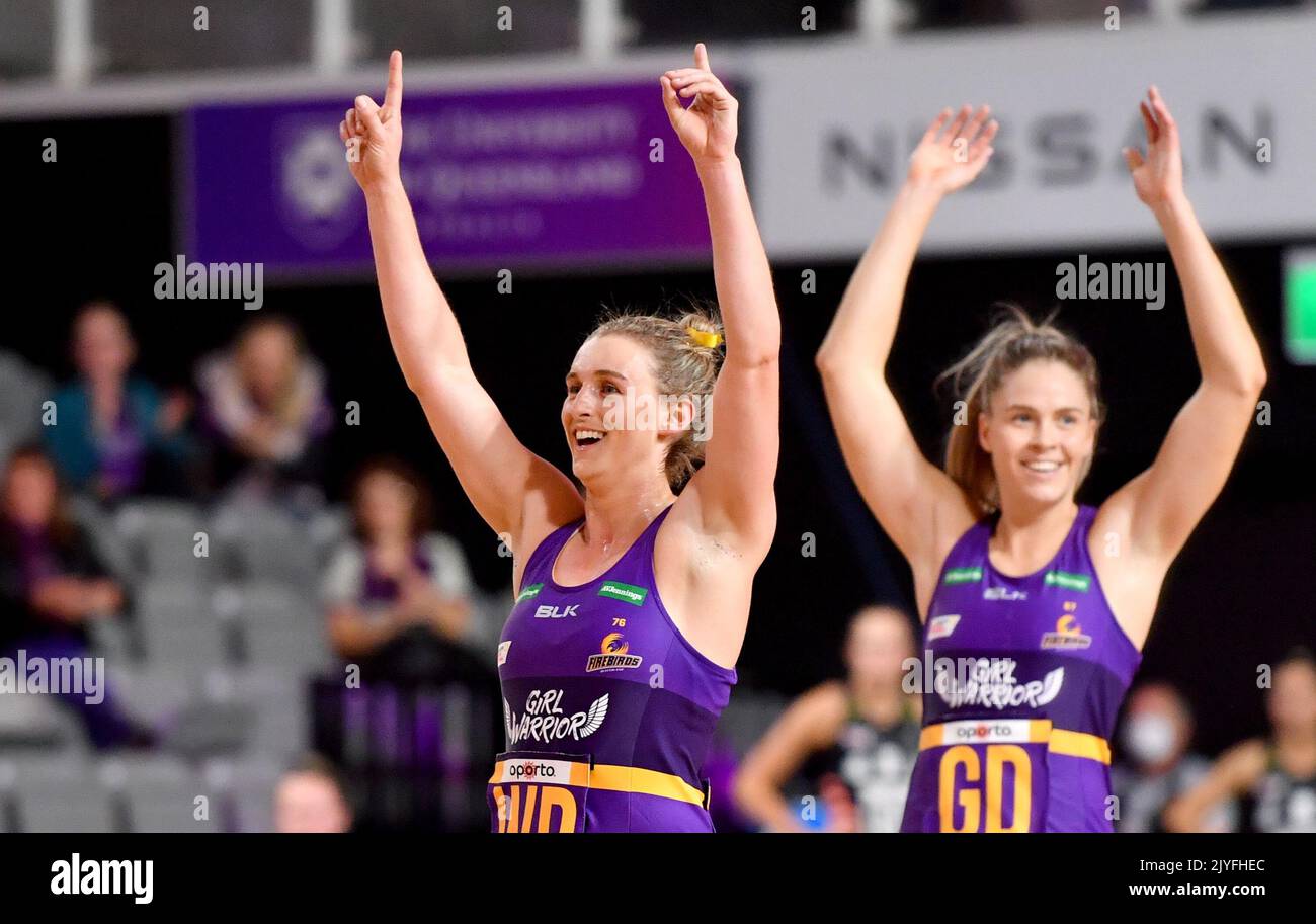 Gabi Simpson (left) and Kim Jenner (right) of the Firebirds celebrate ...