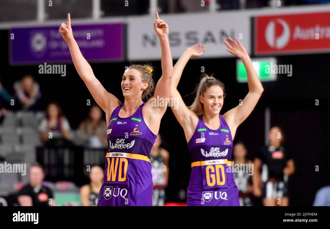 Gabi Simpson (left) and Kim Jenner (right) of the Firebirds celebrate ...