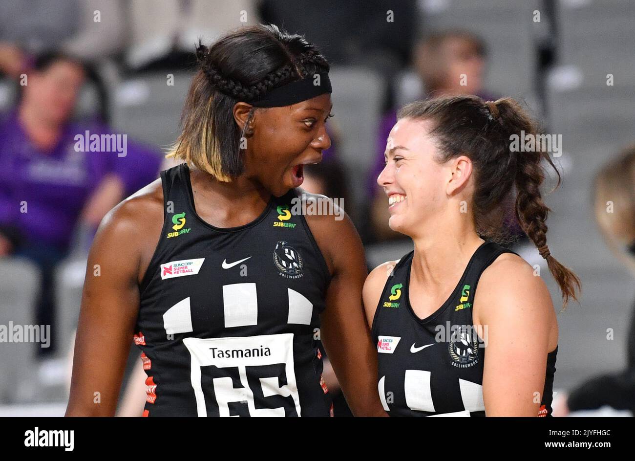 Shimona Nelson (left) and Gabrielle Sinclair (right) of the Magpies ...
