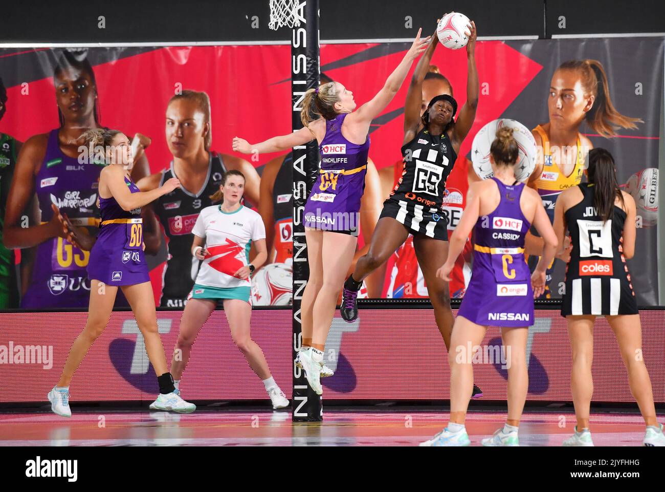 Shimona Nelson (centre) of the Magpies in action during the round 3 ...