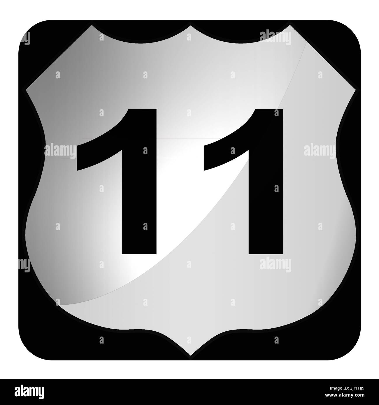 Black and white road sign with US highway 11 with a white background ...