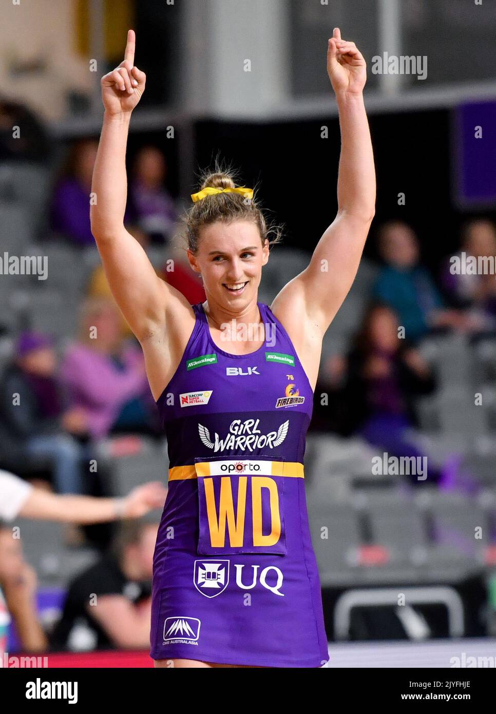 Gabi Simpson of the Firebirds celebrates during the round 3 Super ...