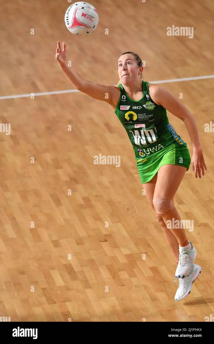 Jess Anstiss of the Fever in action during the Round 3 Super Netball ...