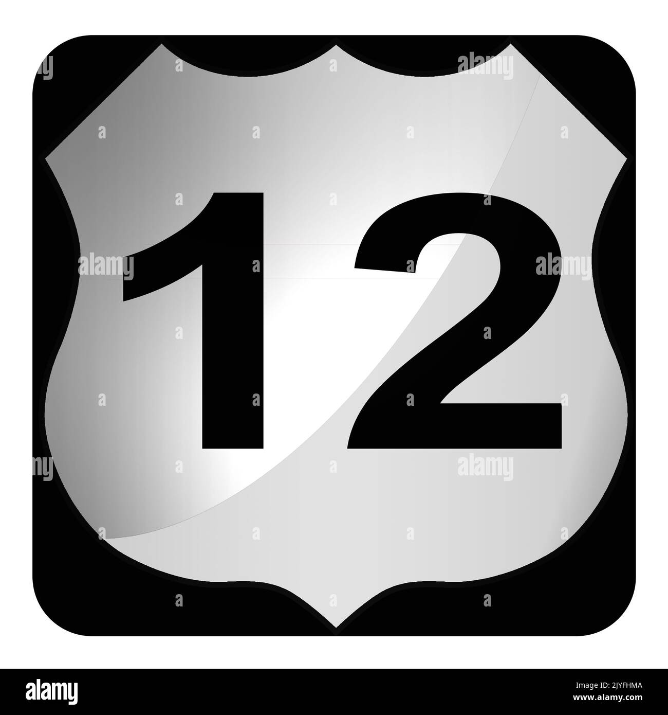 Black and white road sign with US highway 12 with a white background ...