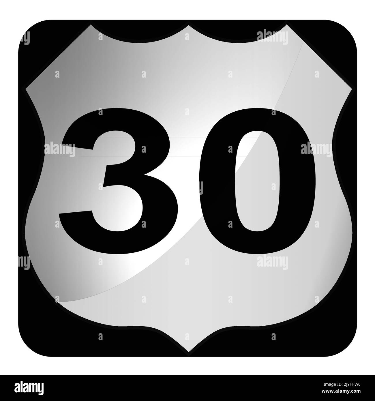 Black and white road sign with US highway 30 with a white background ...