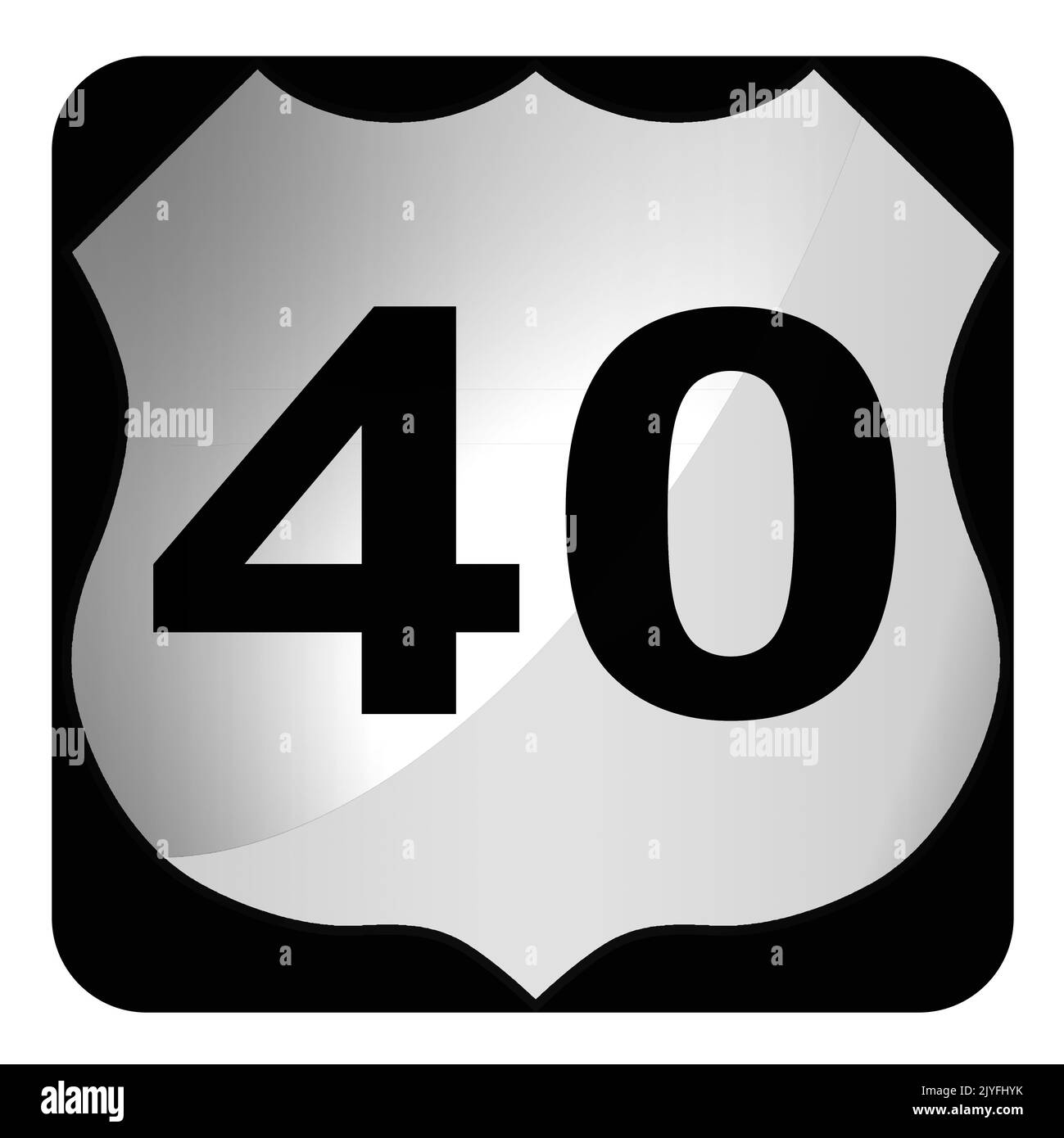 Black and white road sign with US highway 40 with a white background ...