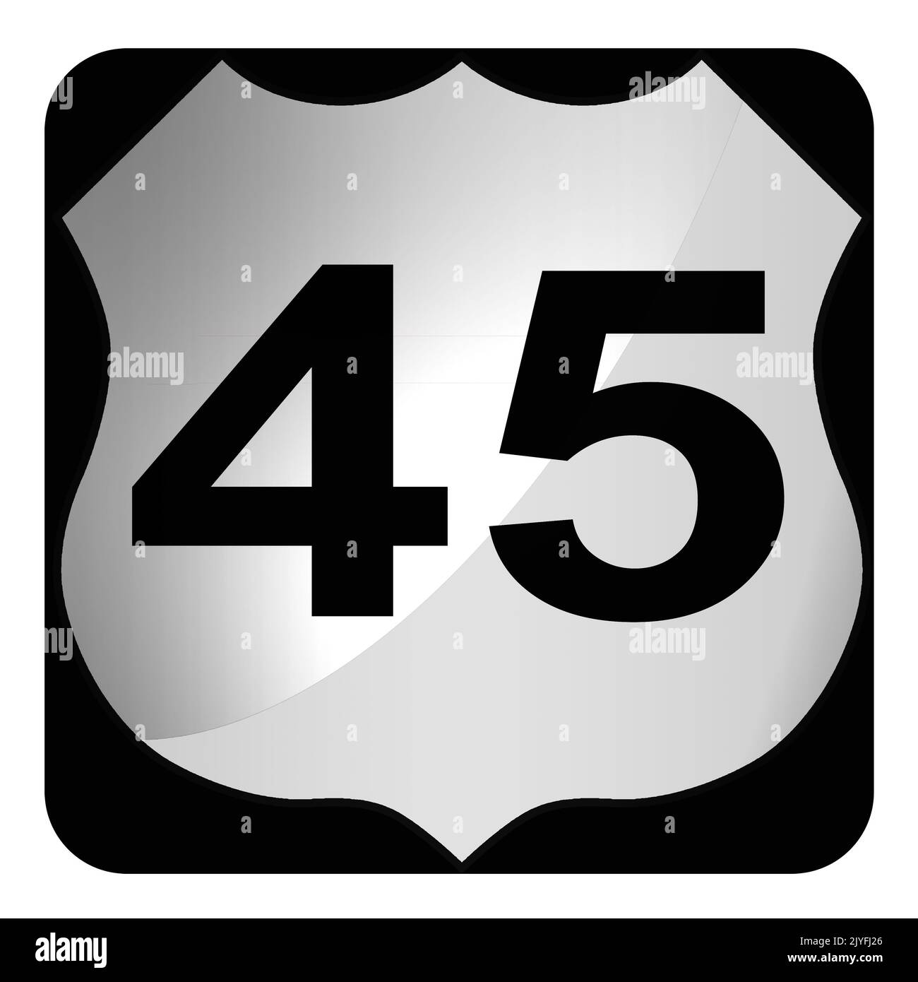 Black and white road sign with US highway 45 with a white background ...