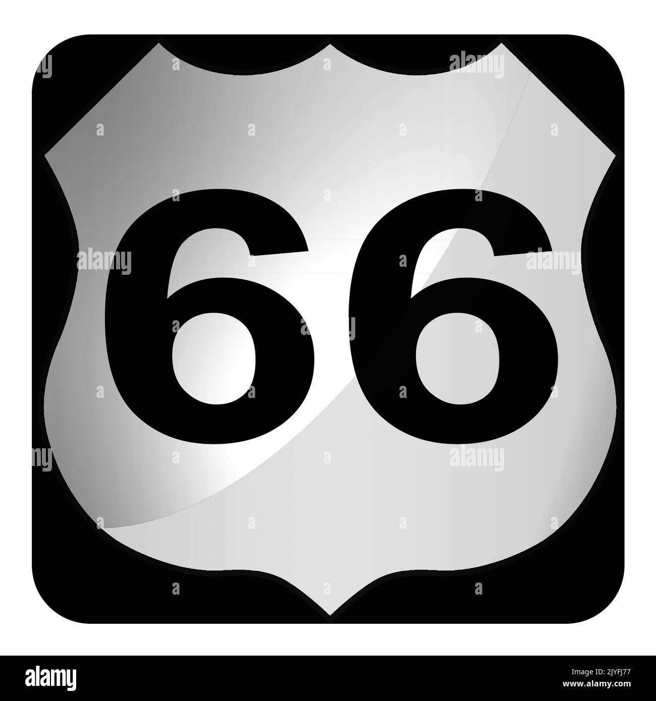 Black and white road sign with US highway 66 with a white background ...