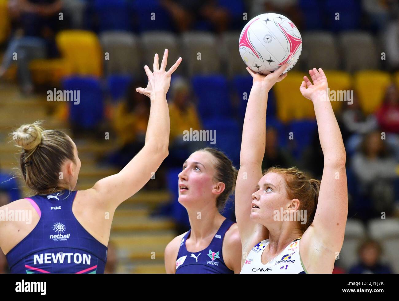 Stephanie Wood (right) of the Lightning shoots for goal during the ...