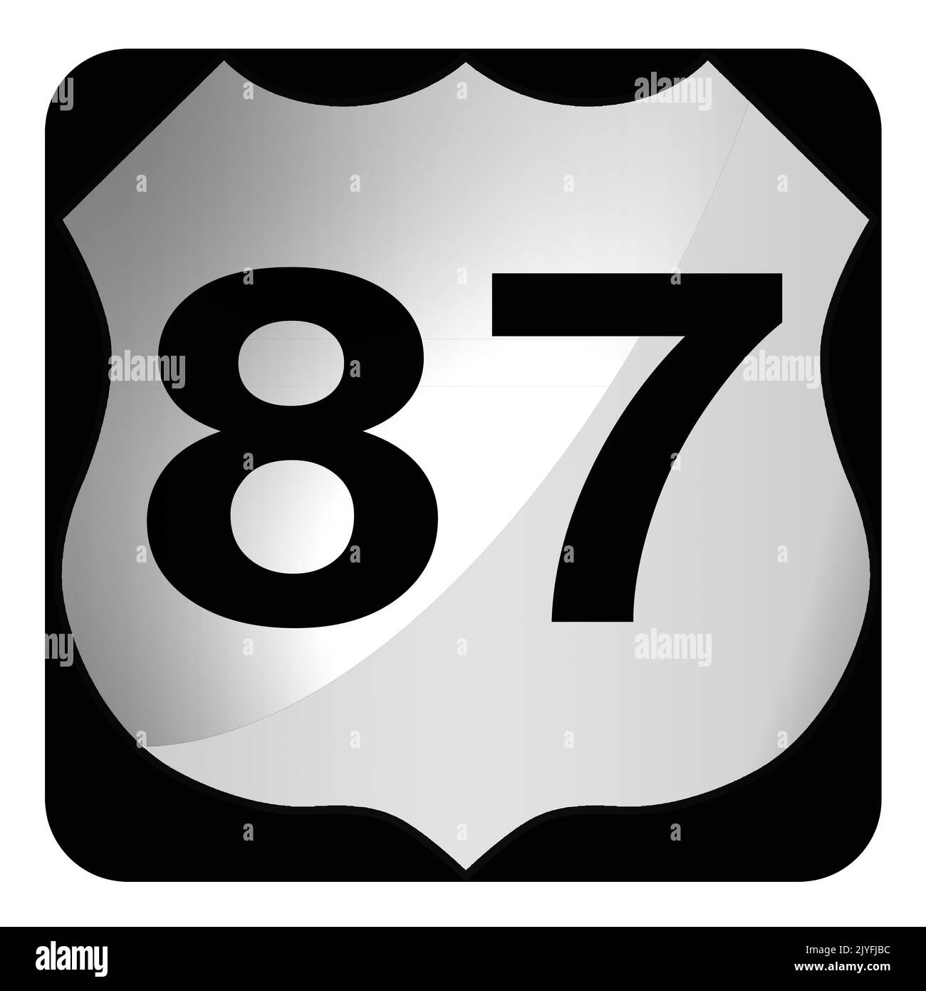 Black and white road sign with US highway 87 with a white background ...