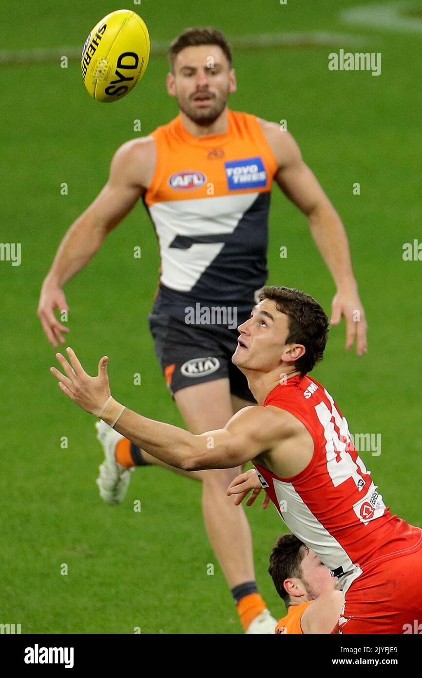 Sam Wicks of the Swans gathers the ball during round 12 AFL match ...