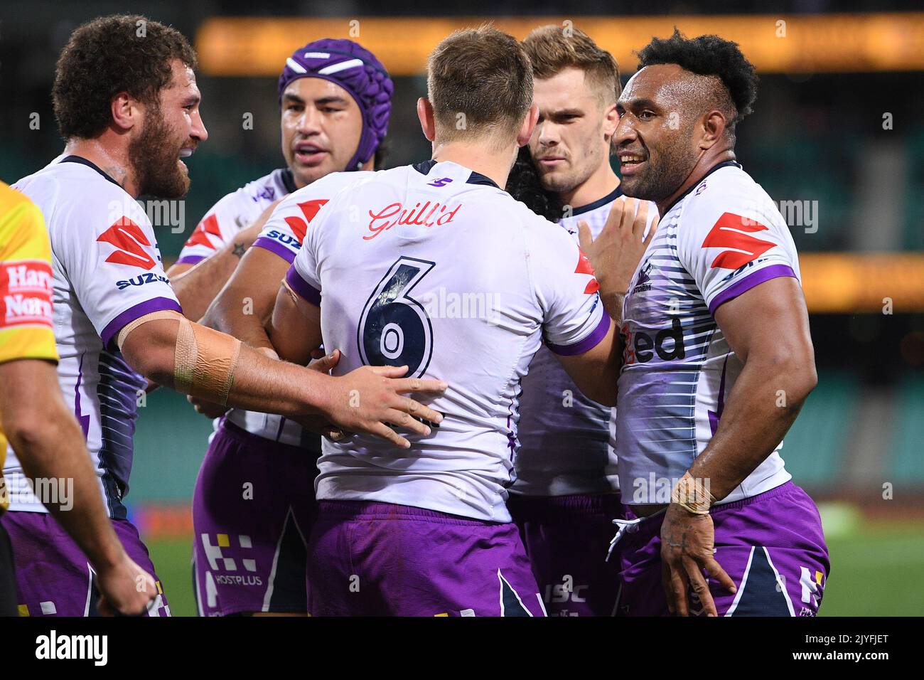 Justin Olam of the Storm (right) celebrates with teammates after ...