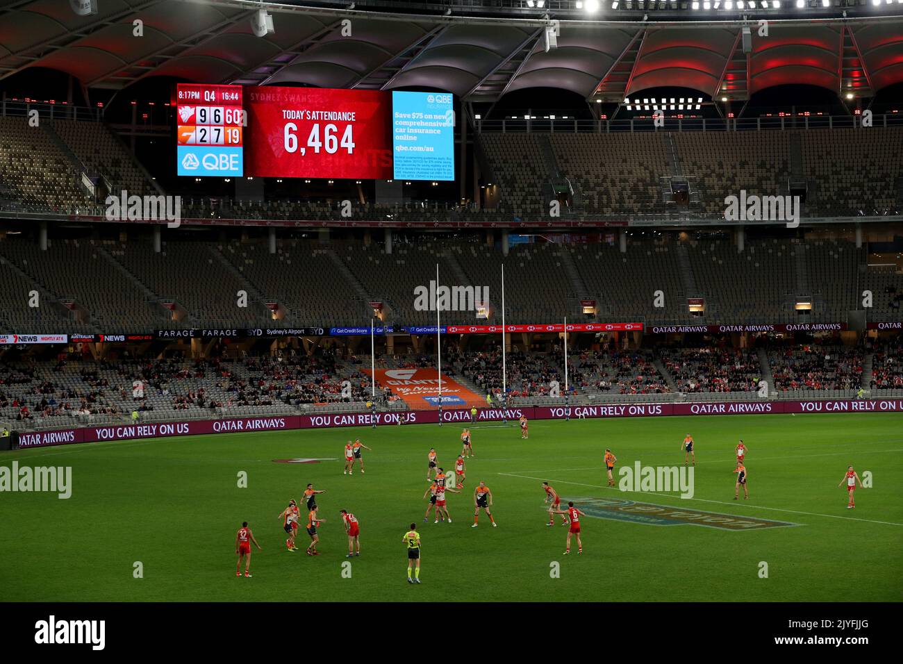 A crowd attendance of 6,464 is displayed during round 12 AFL match ...
